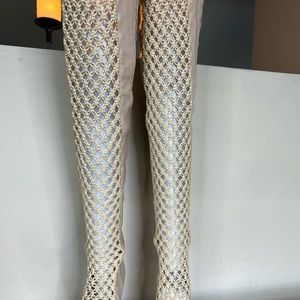 Emily B | Shoes | Emily B Leather Crochet Thigh High Boots | Poshmark